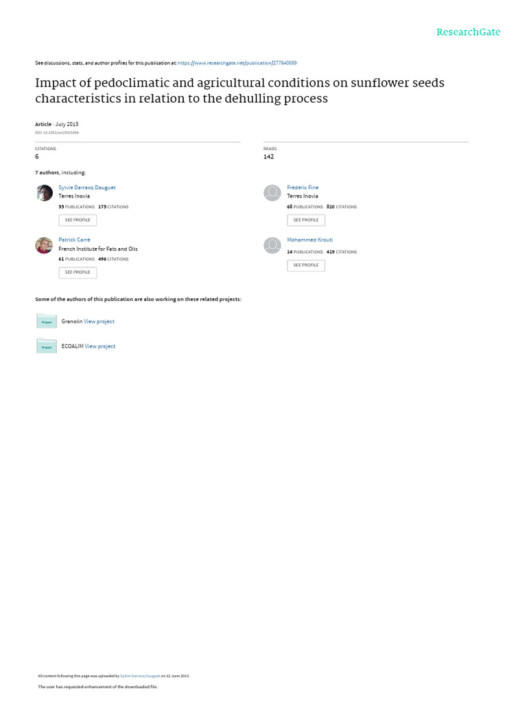 Impact of Pedoclimatic and Agricultural Conditions On Sun Ower Seeds ...