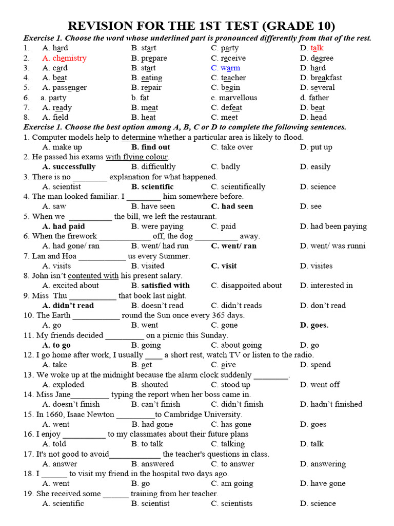 Grade 10 Test Revision Exercises | PDF | Mark Twain | Huckleberry Finn