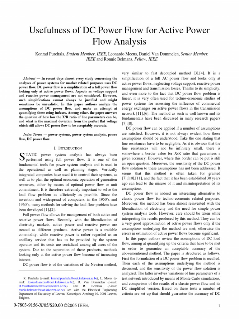 Usefulness of DC Power Flow For Active Power Flow Analysis | PDF ...