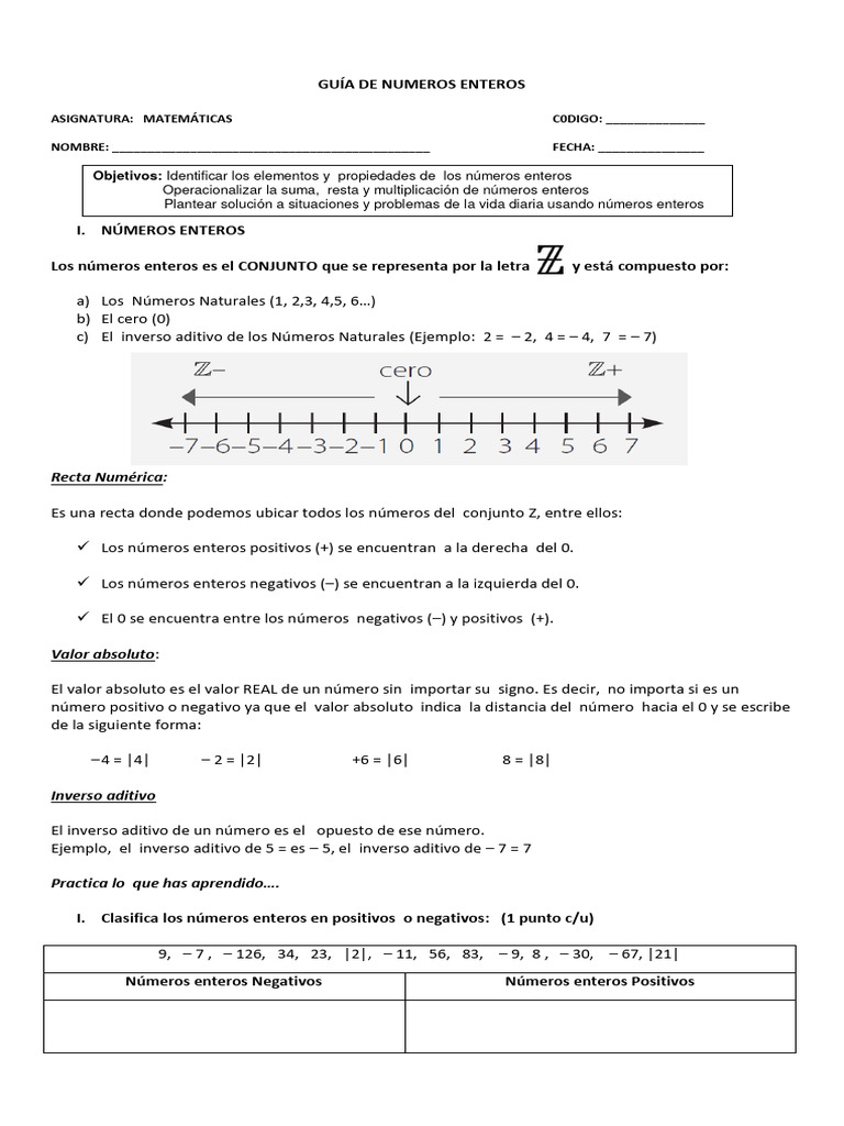 Guia Numeros Enteros | PDF | Números | Entero