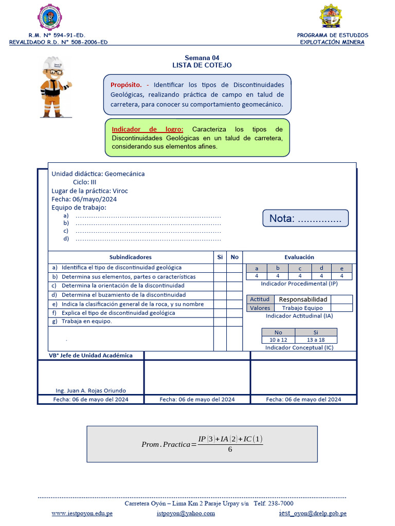 Lista de Cotejo Identificación de Discontinuidades Geológicas | PDF