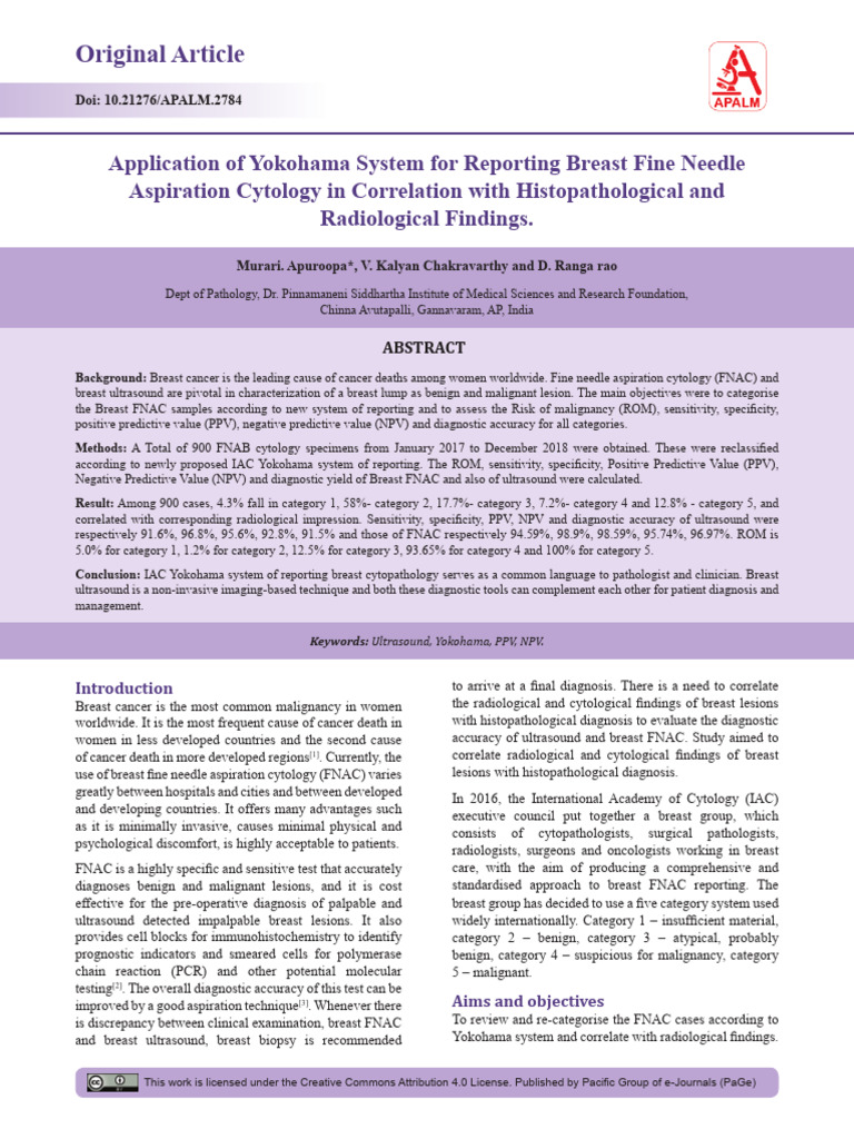 Application of Yokohama System For Reporting Breast Fine Needle ...