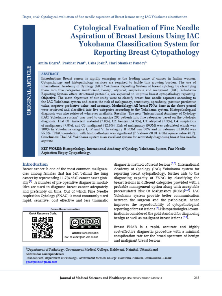 Cytological Evaluation of Fine Needle Aspiration of Breast Lesions ...