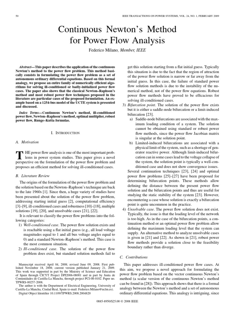 Continuous Newton's Method For Power Flow Analysis | Download Free PDF | Stability Theory ...