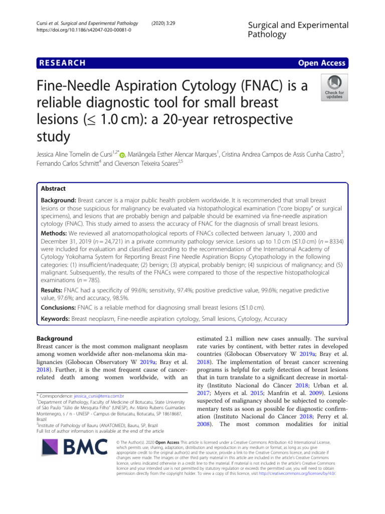 Fine-Needle Aspiration Cytology (FNAC) Is A Reliable Diagnostic Tool ...