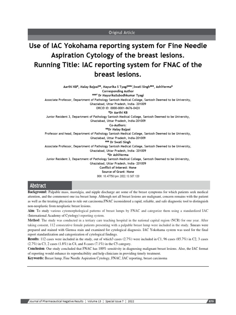 Use of IAC Yokohama Reporting System For Fine Needle Aspiration ...