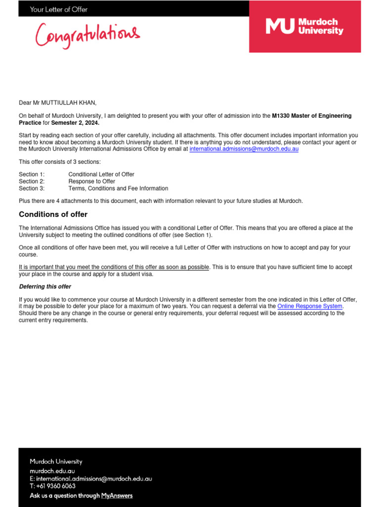 Conditional Offer | PDF | Cost Of Living | Travel Visa