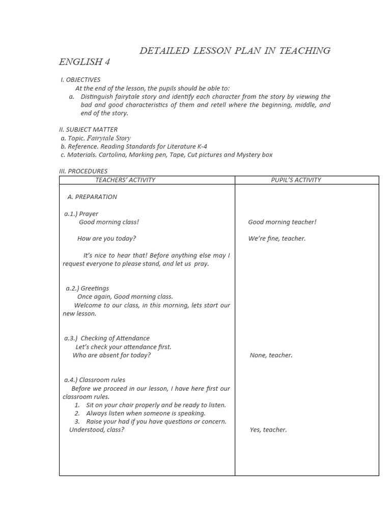 jenDETAILED LESSON PLAN IN TEACHING ENGLISH 4 | PDF | Pinocchio | Fairy ...
