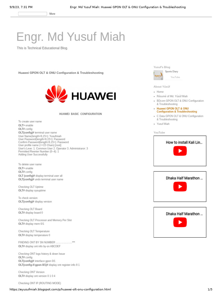 Engr. MD Yusuf Miah - Huawei GPON OLT & ONU Configuration & Troubleshooting | PDF | Computer ...