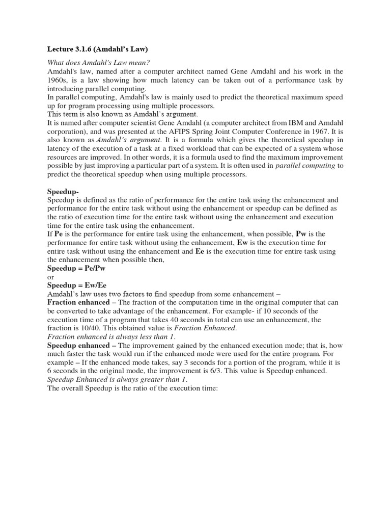 Amdahl's Law 3.1.6 | PDF | Computer Architecture | Computing