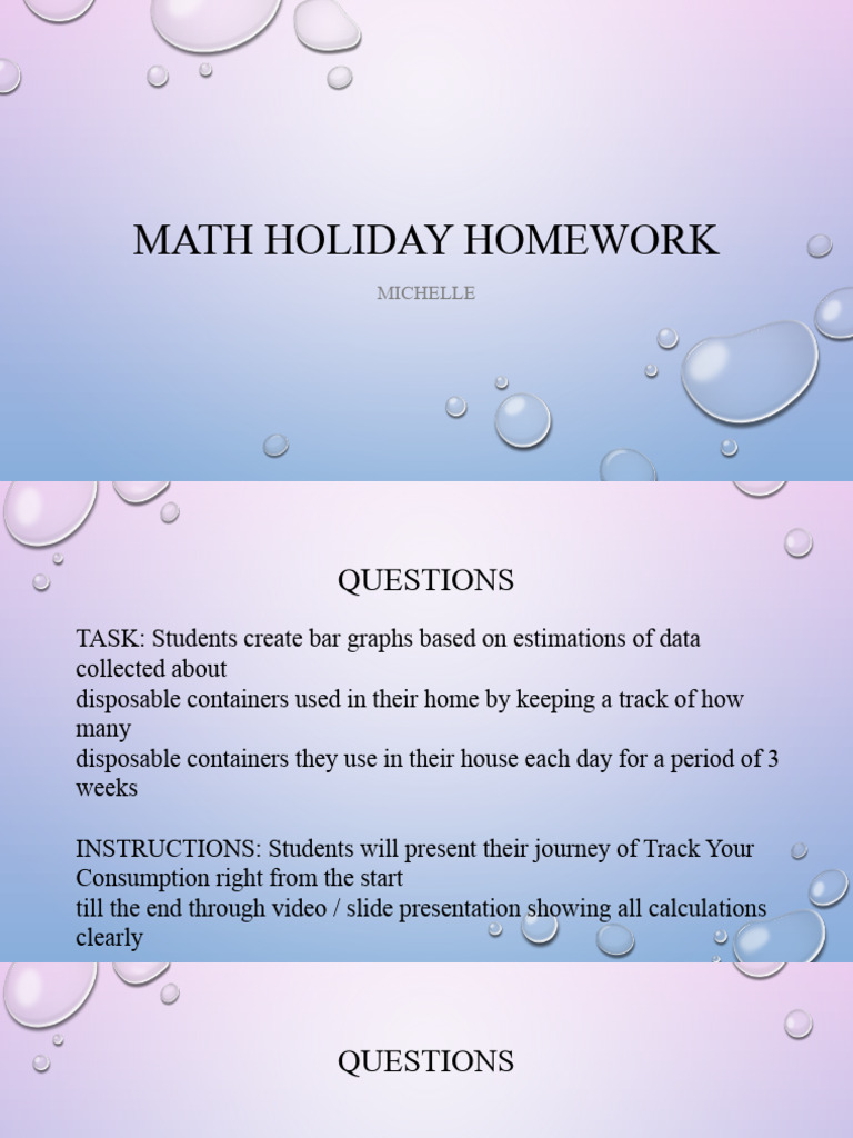 Math Holiday Homework | PDF | Reuse | Recycling