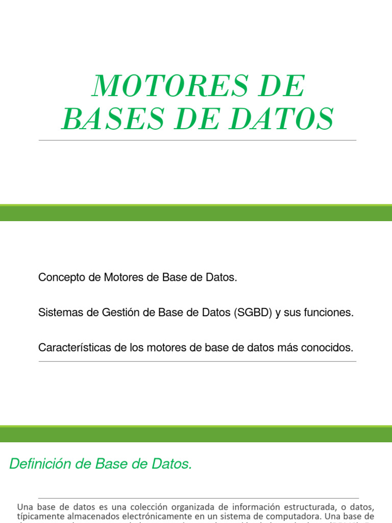 Motores de Bases de Datos | PDF | Bases de datos | SQL