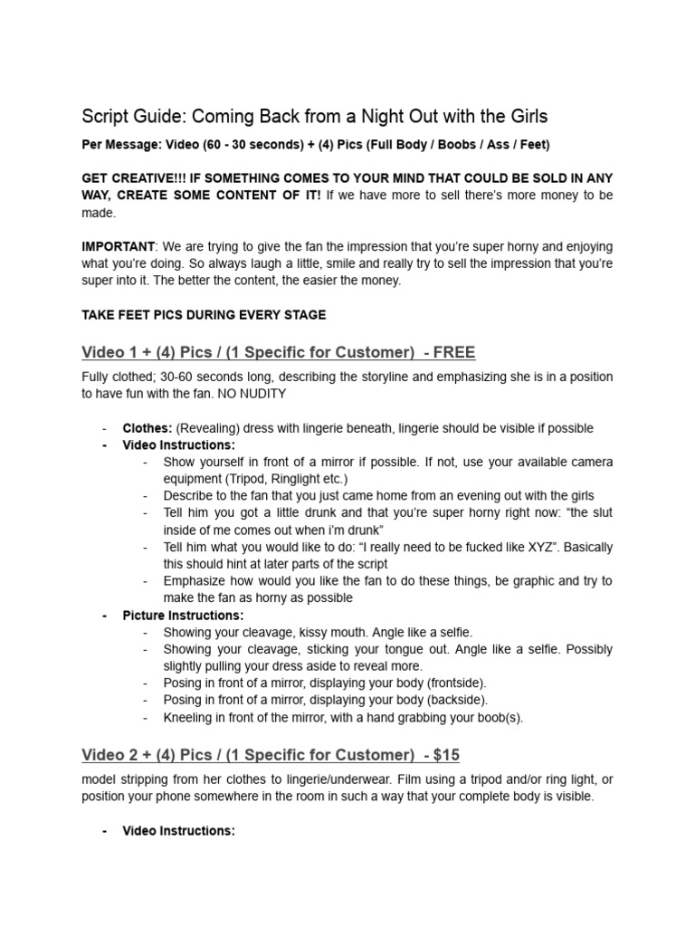Script Guide - Coming Back From A Night Out With The Girls | PDF | Selfie