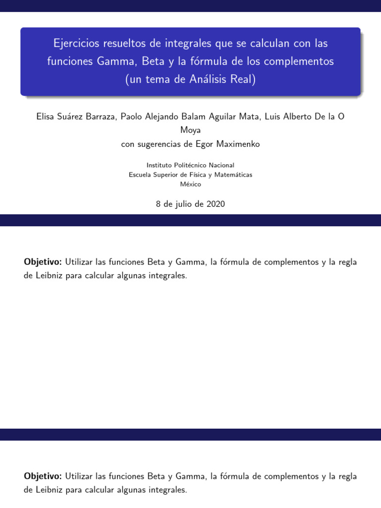 Presentacion Integrales Que Se Calculan Con Gamma Beta y La Formula de ...