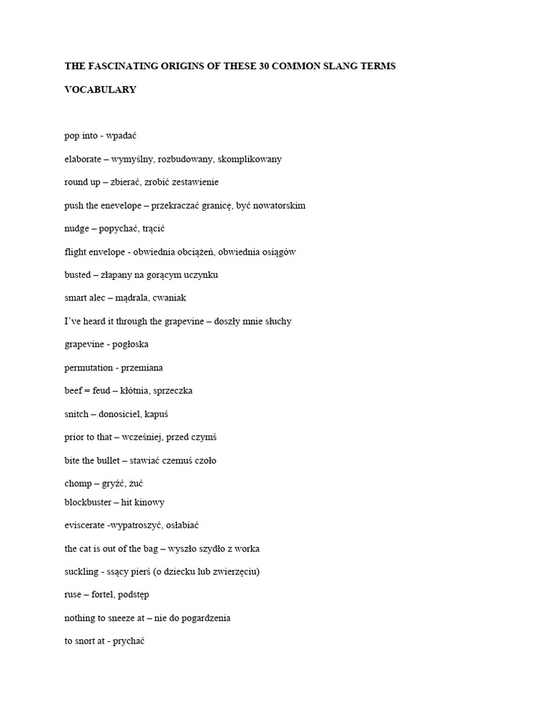 The Fascinating Origins of 30 Slang Terms Vocabulary | PDF