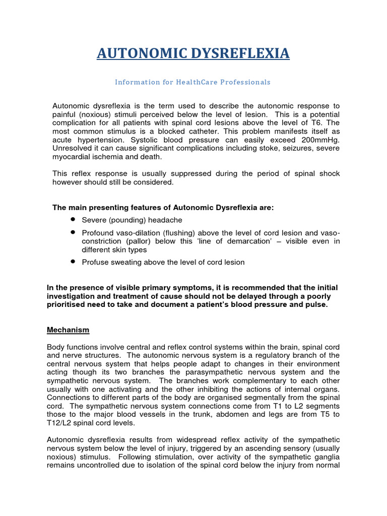 Autonomic Dysreflexia | PDF | Clinical Medicine | Nervous System