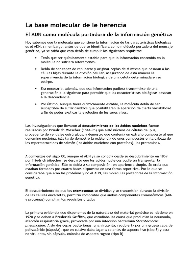 La Base Molecular de La Herencia | PDF | Replicación De Adn | Adn