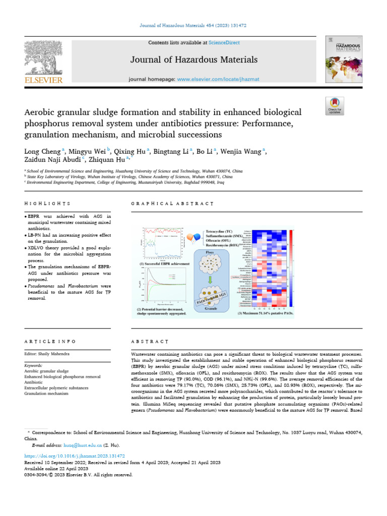 2023 - CHENG - Aerobic Granular Sludge Formation and Stability in ... 2023 - CHENG - Aerobic Granular Sludge Formation and Stability in ...