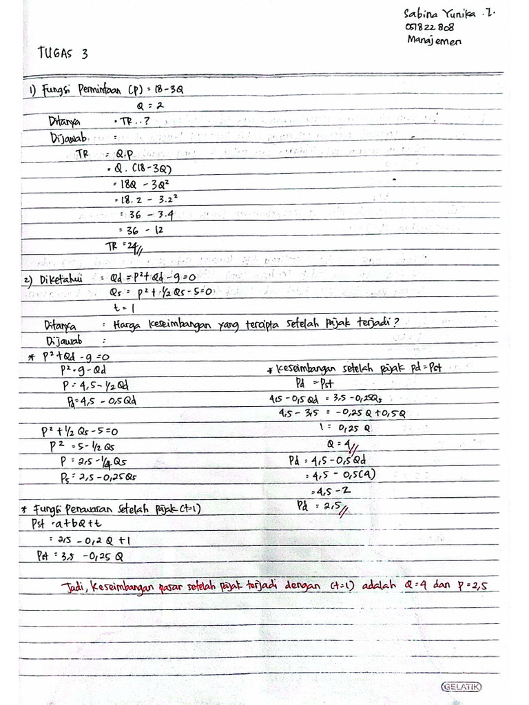 Tugas 3 Matematika - Sabina Yunika | PDF