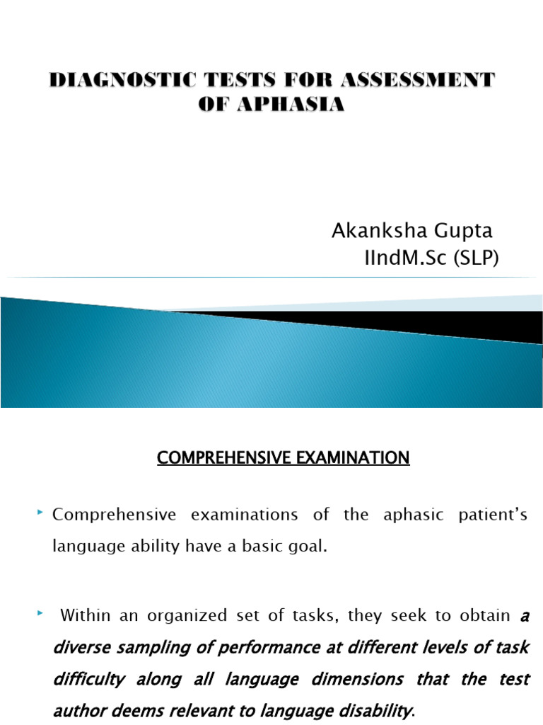 Diagnostic Tests For Assessment | PDF | Aphasia | Speech