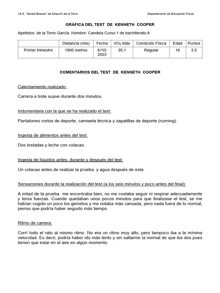 Grafica Del Test de Cooper | PDF