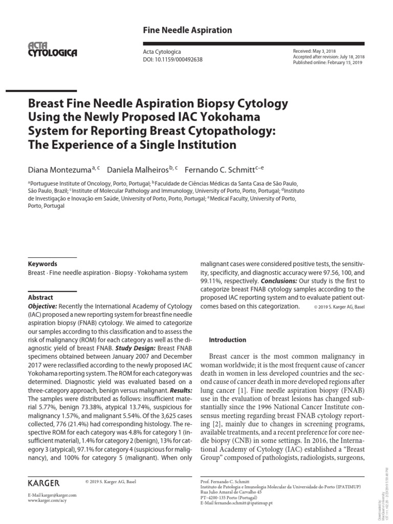 Yokohama System For Reporting Breast Cytopathology - The Experience of ...