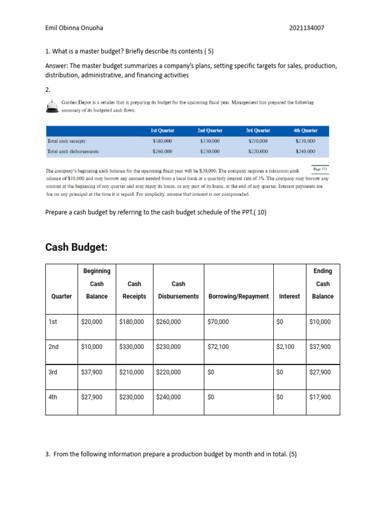 Master Budget and Cash Flow Analysis | PDF