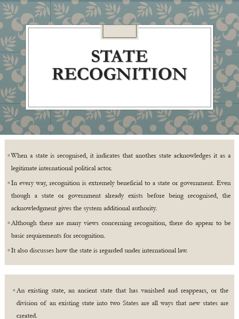 State Recognition | PDF | Sovereign State | International Law
