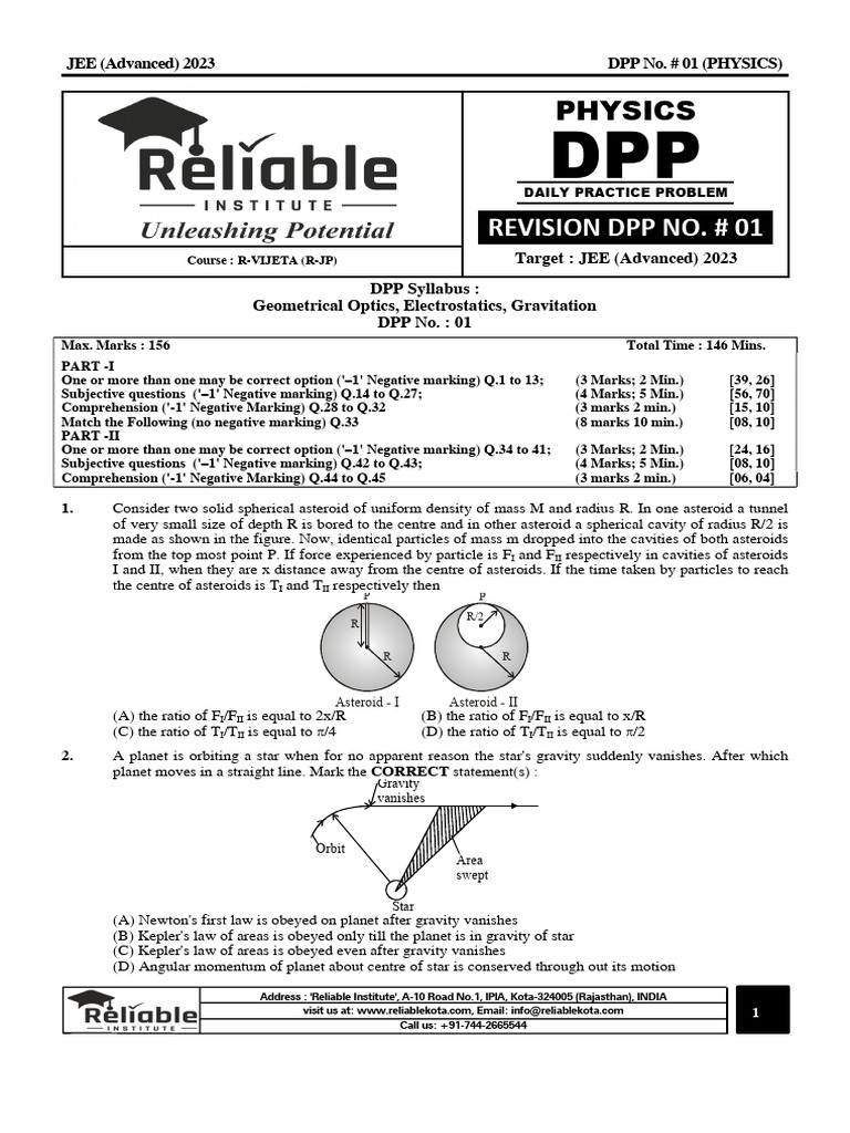 Reliable INSTITUTE PHYSICS DPP | PDF | Orbit | Angular Momentum