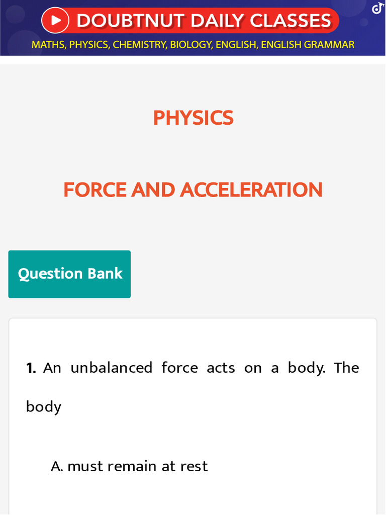 Physics Question (Force and Accleration) ) | PDF | Force | Acceleration