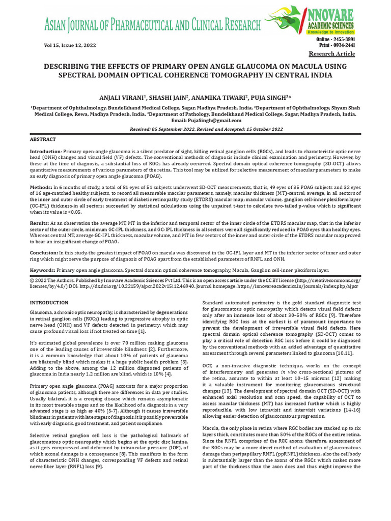 Describing The Effects Of Primary Open Angle Glaucoma On Macula Using Spectral Domain Optical