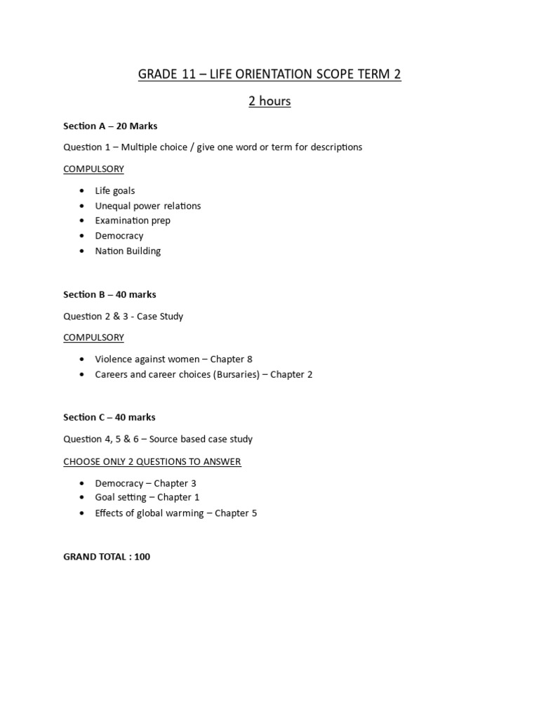 Grade 11 Scope Term 2 | PDF
