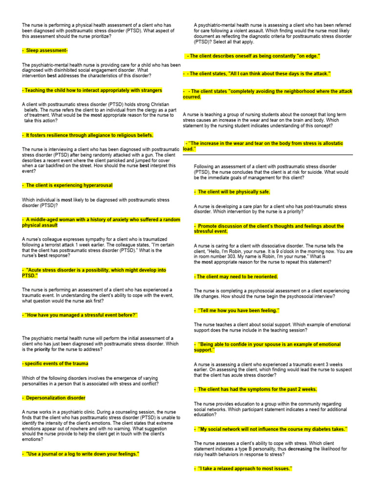 PTSD Assessment and Care Guide | PDF | Psychological Trauma | Mental ...