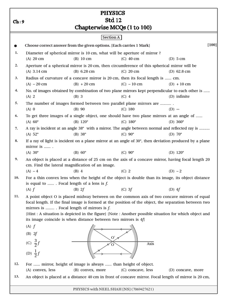 Std 12 Physics MCQs | PDF | Physical Phenomena | Electrodynamics