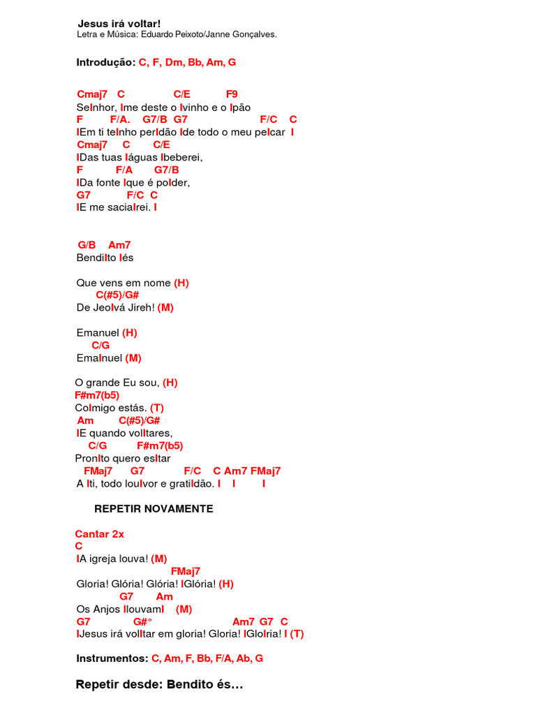 Jesus Irá Voltar: Letra e Cifras | PDF