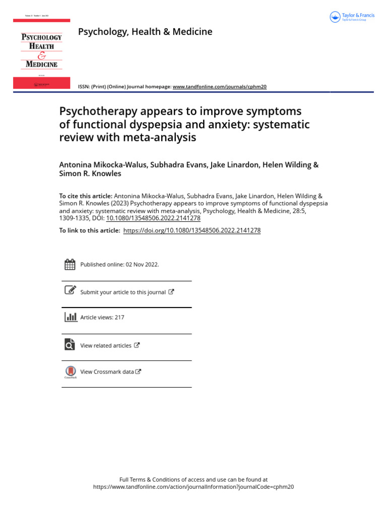 Psychotherapy Appears To Improve Symptoms of Functional Dyspepsia and Anxiety Systematic Review ...