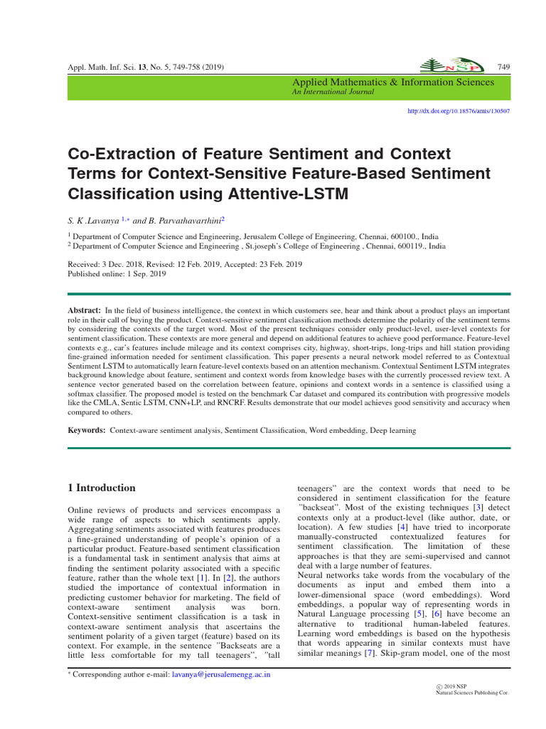 Co-Extraction of Feature Sentiment and Context Terms For Context ... Co-Extraction of Feature Sentiment and Context Terms For Context ...