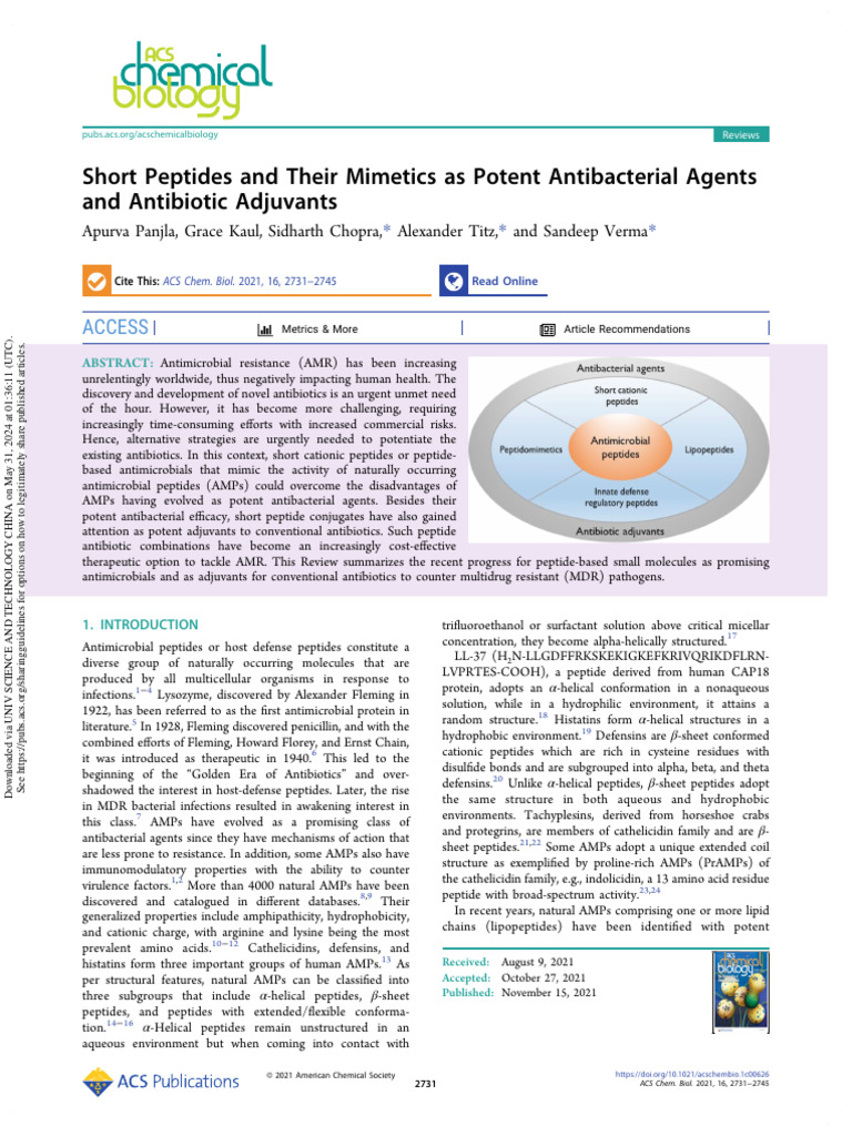 Panjla Et Al 2021 Short Peptides and Their Mimetics As Potent ...