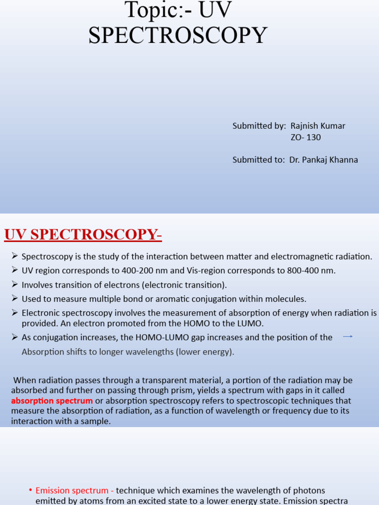 UV Spectroscopy Principles | PDF | Spectroscopy | Absorption Spectroscopy