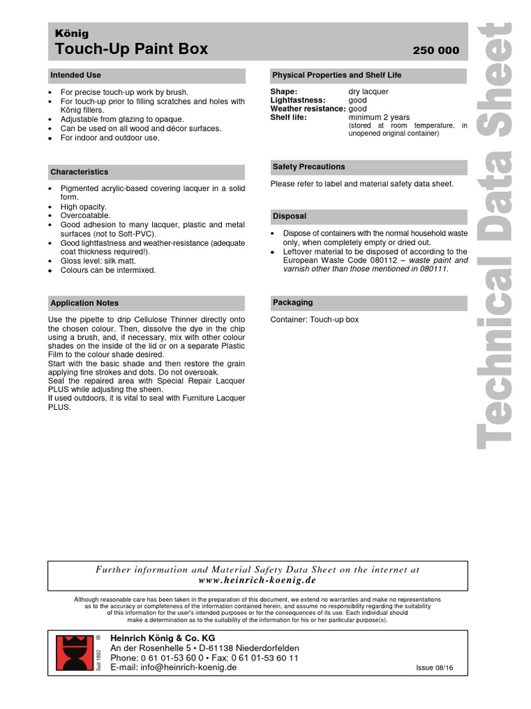 Technical Data Sheet KO 250 | PDF | Paint | Materials