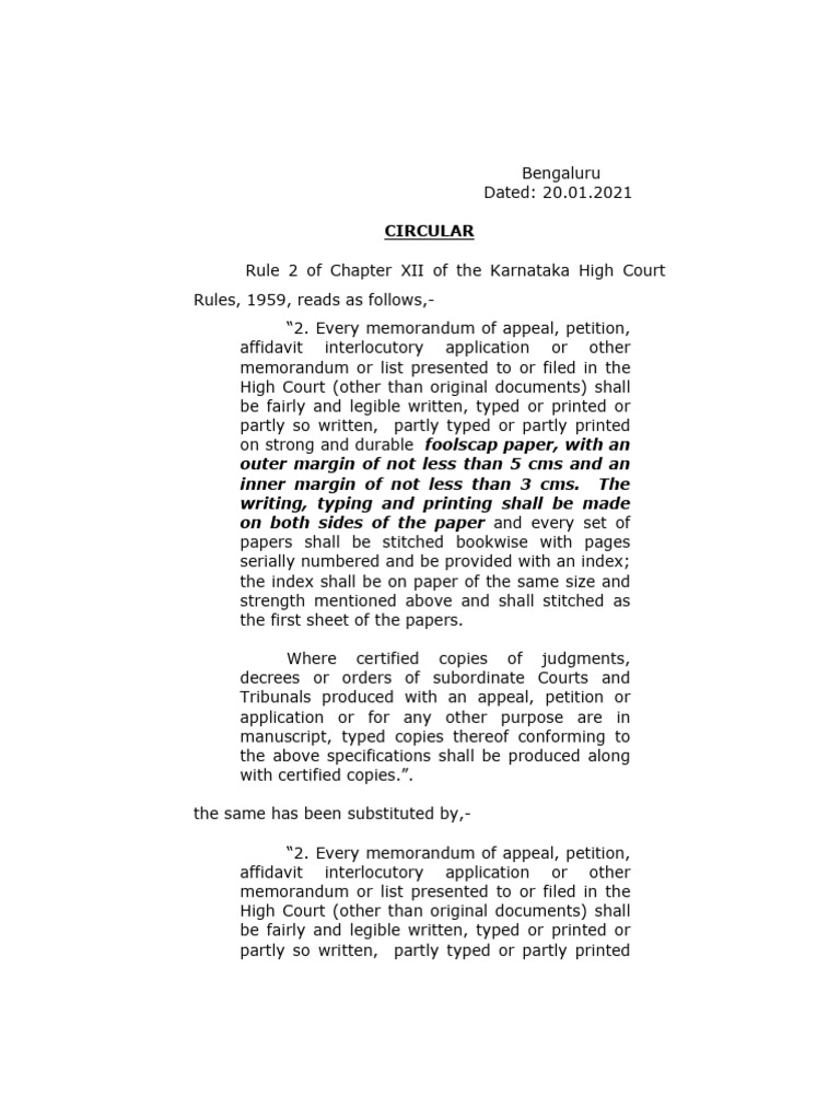 HCLC Circular 20.01.2021 | PDF | Advocate | Paper
