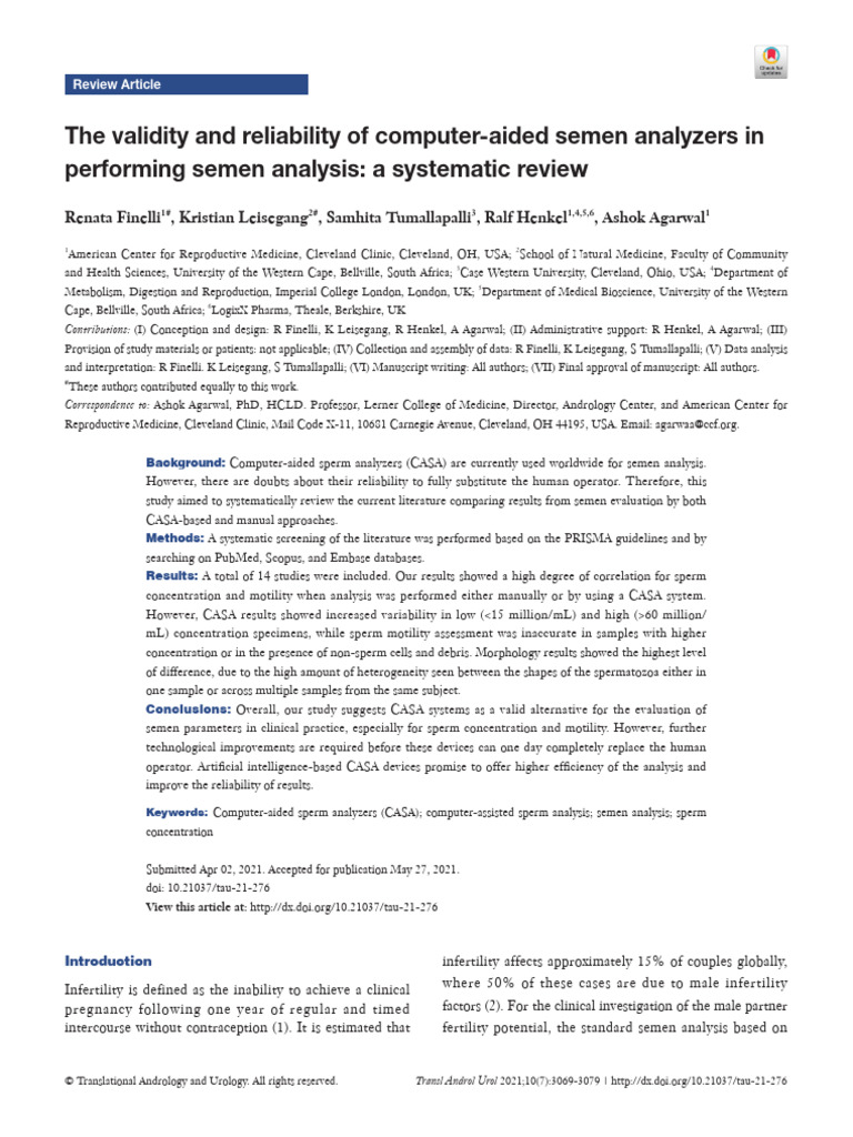 The Validity and Reliability of Computer-Aided Semen Analyzers in Performing Semen Analysis A ...