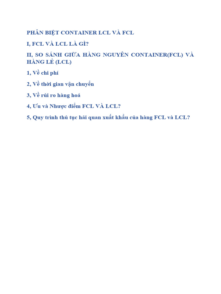 PHÂN BIỆT CONTAINER LCL VÀ FCL | PDF
