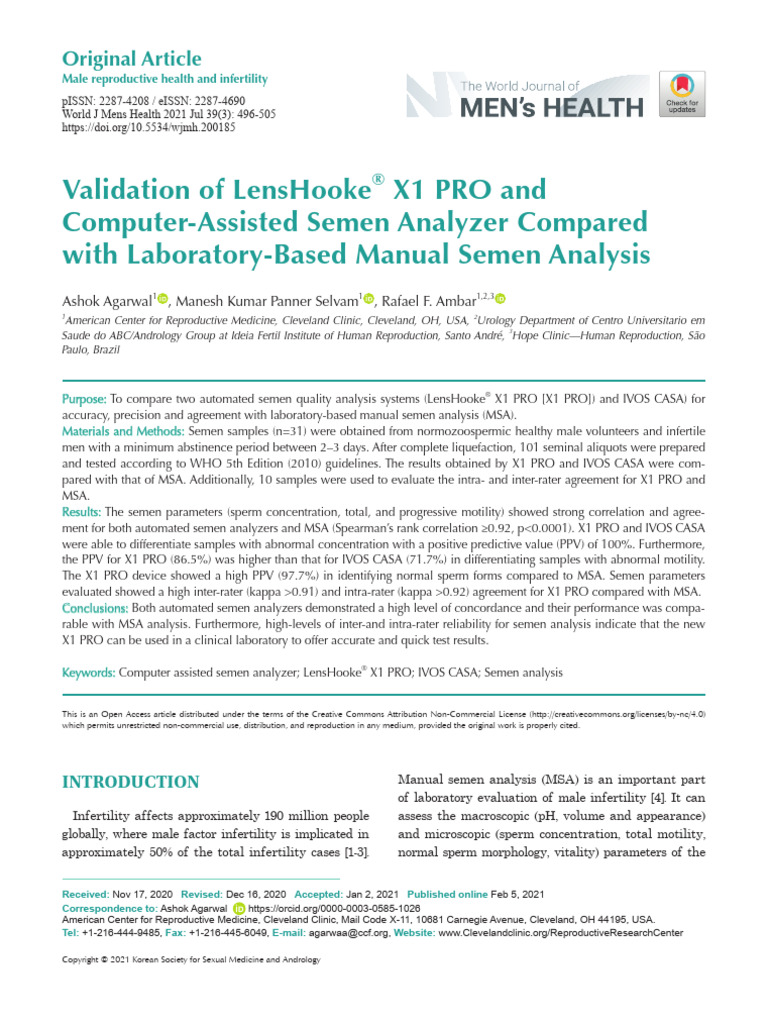 Validation of LensHooke X1 PRO and Computer-Assisted Semen Analyzer Compared With Laboratory ...