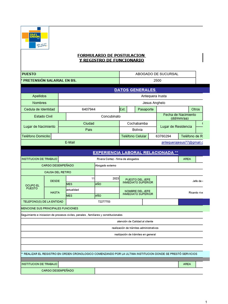 Formulario de Postulacion-1 | PDF