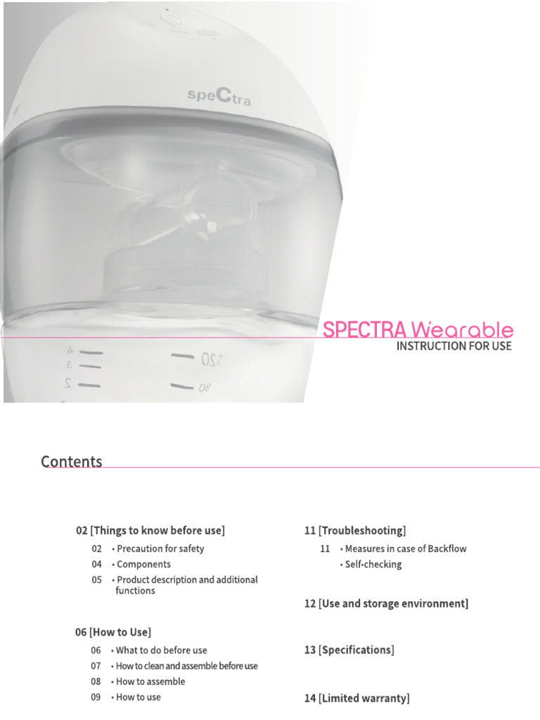 User Manual Spectra Wearable Electric Breast Pump English REV1 Apr2022 ...