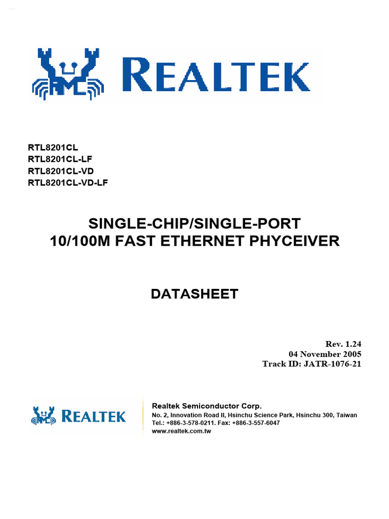 RTL8201CL Realtek | PDF | Electronic Engineering | Computing