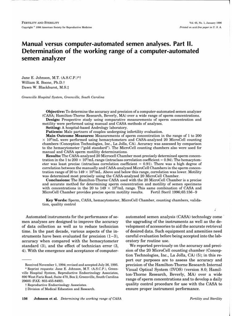 Manual Versus Computer-Automated Semen Analyses. Part II. Determination of The Working Range of ...