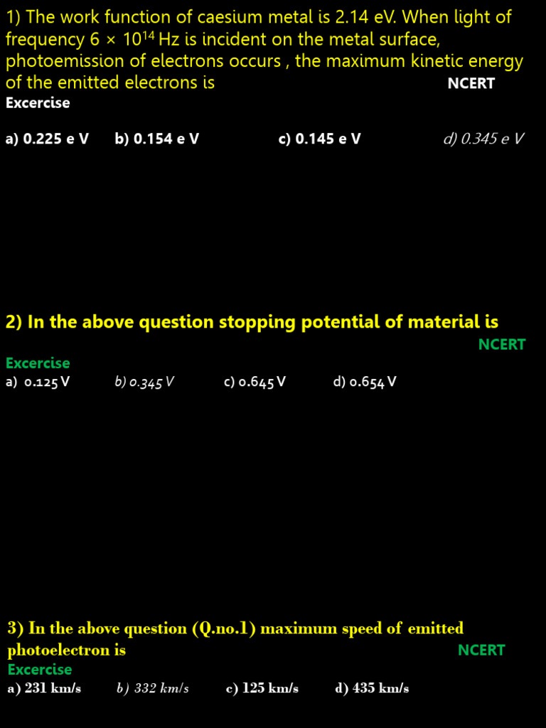 1 NCERT Exercise1 | PDF | Photoelectric Effect | Electronvolt