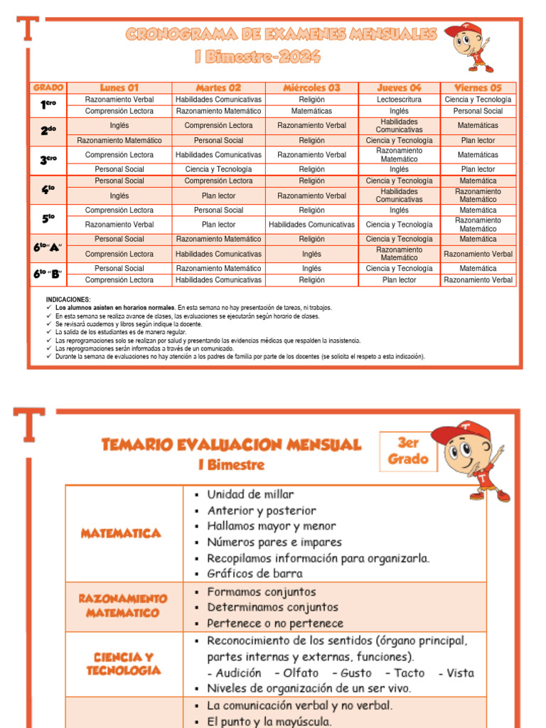 Temario Ex Mensual 3º | PDF